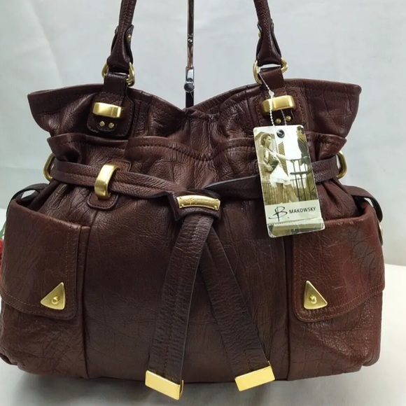 b. makowsky | Bags | B Makowsky Brandy Brown Leather Croco Embossed ...